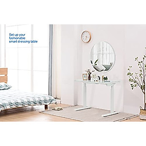 FARRAY Glass Standing Desk with Wireless Charging, 45 x 23 Inch Dual Motor Electric Height Adjustable Desk with Drawer, Touch Control Panel, Power Strip & USB Ports, White Sit Stand Desk