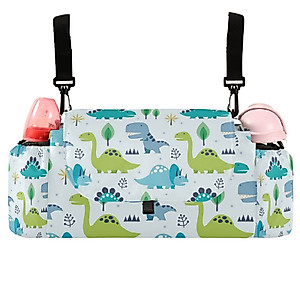 RunningBear Dinosaurs Universal Baby Stroller Organizer Stroller Bag Organizer with Cup Holders Universal Stroller Caddy for Stroller Strorage