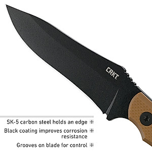 CRKT Ramadi Fixed Blade Knife with Sheath: Heavy Duty Powder Coated SK-5 Carbon Black Blade/G10 handle/2083