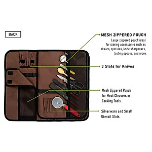 EVERPRIDE Chef Knife Roll Bag Holds 10 Knives – Contains 2 Large Zippered Pockets for Meat Cleavers and Cooking Tools – Durable Knife Carrier Case for Chefs and Culinary Students – Knives Not Included