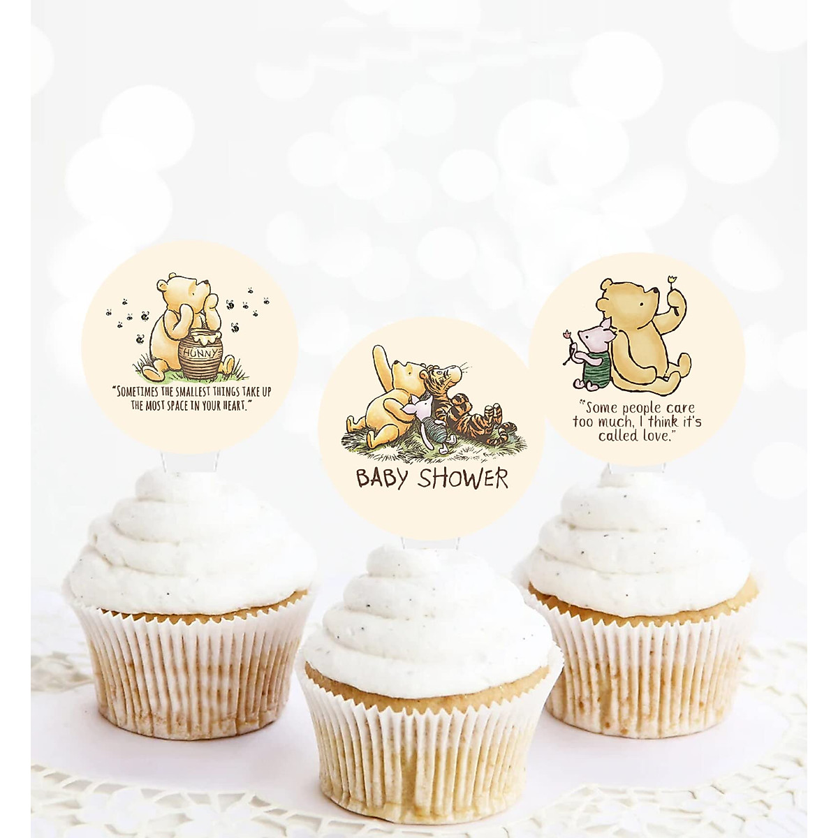Winnie Quotations Cupcake Toppers 48 Pcs 12 Designs Classic Pooh Baby Shower Decorations Cute 1 St Birthday Party Supplies For Kids Dessert Favor