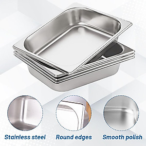 NDSWKR 4 Pack Half Size Hotel Pans, 1/2 Size 2.6 Inch Deep Stainless Steel Steam Table Pan, Anti-Jam Food Pan Chafing Pan for Home, Hotel, Party Catering Supplies