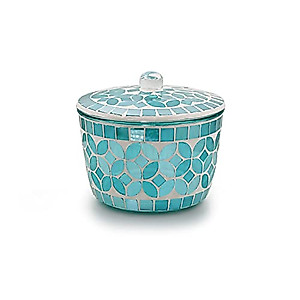 LushAccents Bathroom Accessories Set, 5-Piece Decorative Glass Bathroom Accessories Set, Soap Dispenser, Vanity Tray, Jar, Toothbrush Holder, Tumbler, Elegant Turquoise Mosaic Glass