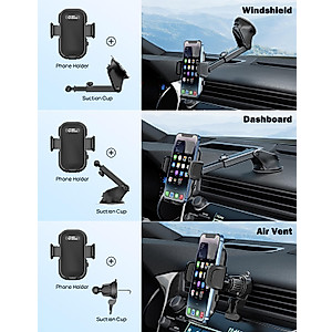 JOYTUTUS Universal Phone Holder Car, [Military-Grade Suction & Stable Clip] Phone Mount for Car Dashboard Windshield Air Vent, Hands-Free Cell Phone Holder Car Fit iPhone Samsung All Smartphones