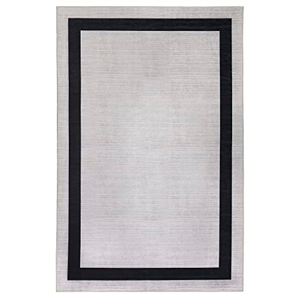 Machine Washable Area Rug with Non Slip Backing & Stain Resistant & Eco Friendly & Family and Pet Friendly - Everest Geometric Modern Bordered Creme & Black Design 5'4''x8'
