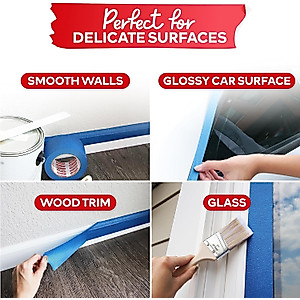 XFasten Blue Painters Tape Bulk 3-Inch x 60-Yards (12-Pack, 2160ft Total) Wall Safe Blue Painters Tape 3 Inch Wide, Blue Masking Tape Bulk, Blue Paint Tape for Walls, Painting, Automotive