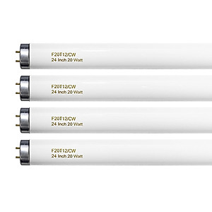 F20T12/CW 20 Watt Light Bulb Cool White, 24 Inch T12 Fluorescent Tube 20W Compatible with Philips Sylvania GE Light Fixture G13 Cap 4 Count