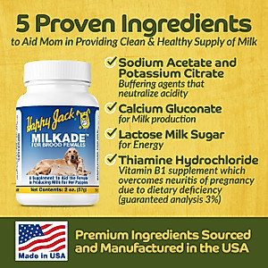 HAPPY JACK Milkade Dog Breeding & Nursing Supplies, Milk Production Aid for Female Dogs & Healthy Litter, Pregnant Prenatal Vitamin with Vitamin B1 (2 oz)