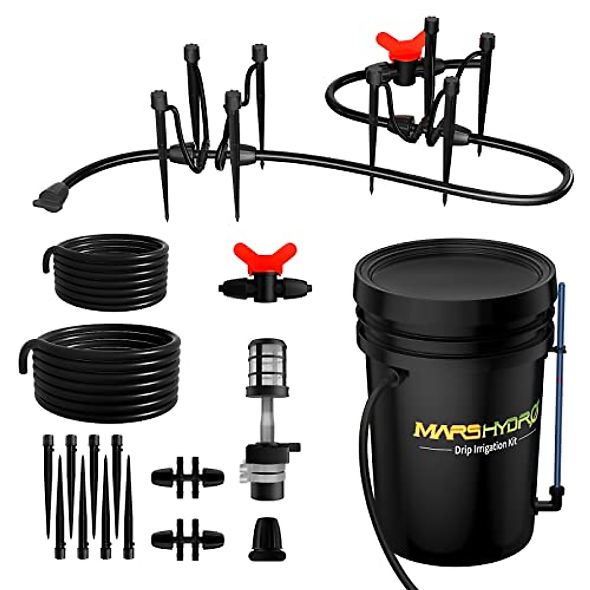 Mars Hydro Auto Drip Irrigation Kits Garden Watering System for Indoor, Lawn, Greenhouse, Yard, 5-Gallon Bucket 22W Water Pump with 8 Drip Emitters