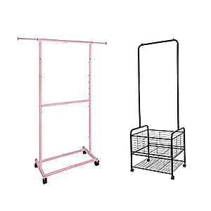 Fishat Pink Simple Garment Rack & Laundry Hamper Butler Cart Basket