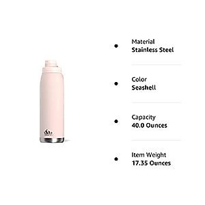 Hydrapeak 40 oz Insulated Water Bottle with Chug Lid - Leak Proof and Spill Proof Double Walled Vacuum Insulated Stainless Steel Water Bottles, Cold for 24 Hours | Hot for 12 Hours (Seashell)