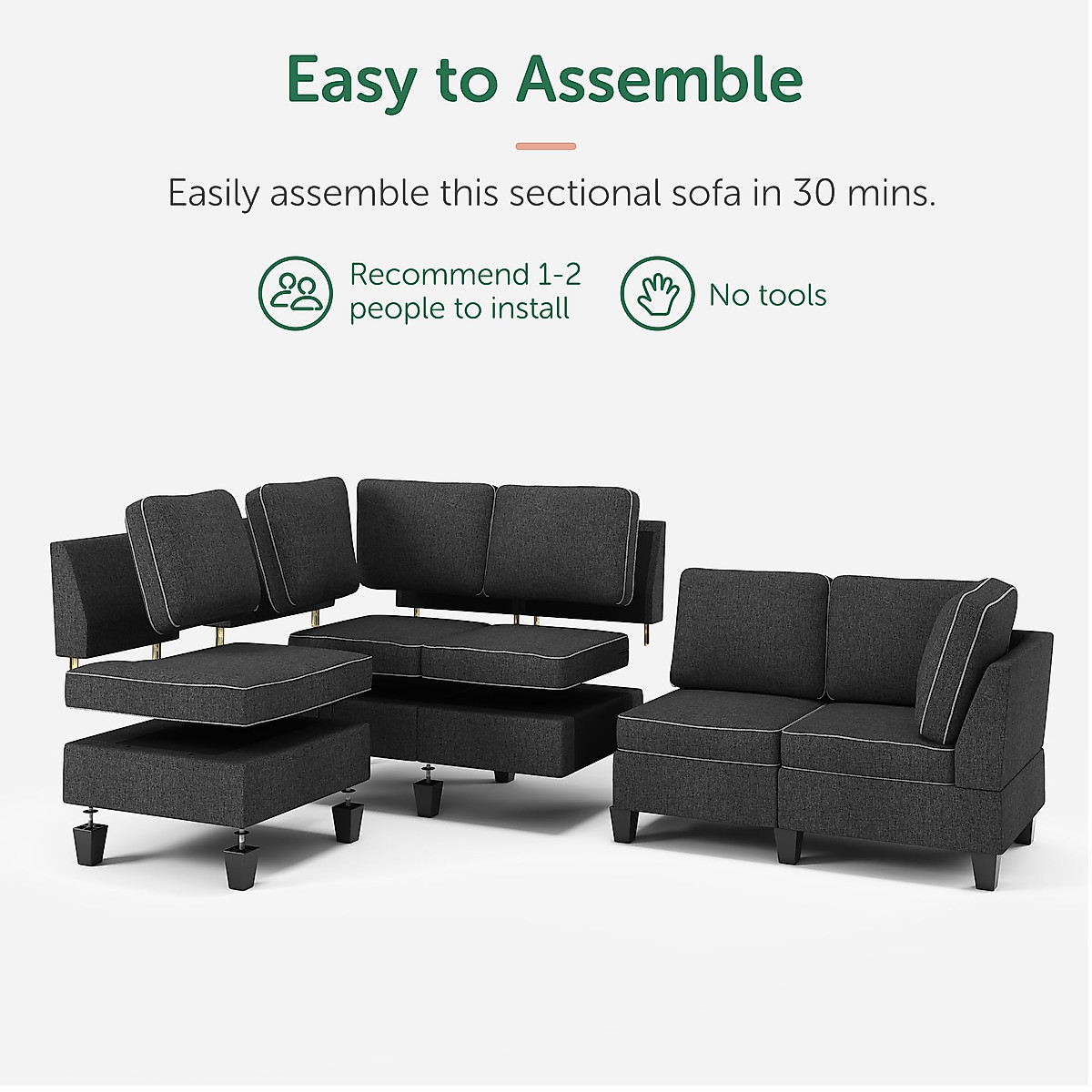 HONBAY Convertible Sectional Sofa, L Shape Couch with Chaise, Reversible Sectional Couch for Living Room, Dark Grey