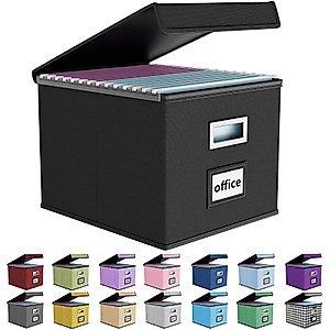 Huolewa Upgraded Portable File Organizer Box, Large Linen Hanging Office Document Storage Box with Lid - Black, Collapsible Filing & Storage Boxes for Office/Decor/Home - 14.9 x 12.59 x 10.8 inch