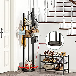 kiplant Rotary Coat Rack Stand with 8 Hooks, Bamboo Wood Coat Tree for Clothes/Bags/Hats, Coat Rack Freestanding for Home/Office/Entryway/Hallway