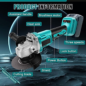 Cordless Angle Grinder for Makita Battery, ConBlom 4 Inch Brushless Power Metal Grinder Tool 8,000RPM, Battery Angle Grinder 3 Speed Control for Cutting, Grinding (Tool Only)
