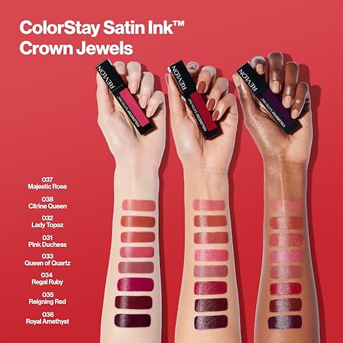 REVLON ColorStay Satin Ink Crown Jewels Liquid Lipstick, Longlasting & Waterproof Lipcolor, Moisturizing Creamy Formula Infused with Black Currant Seed Oil, 037 Majestic Rose, 0.17 fl oz.