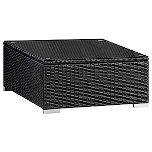Betterland Patio Furniture Rattan Square Outdoor Coffee Tables, All-Weather Wicker Coffee Table with Tempered Glass Top for Living Room, Backyard, Balcony, Poolside, Garden (Black Brown)