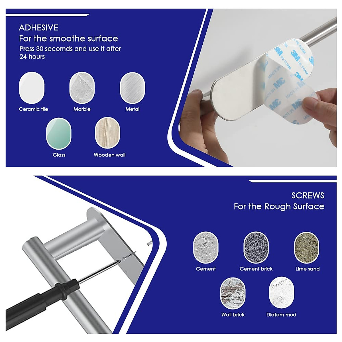 Ulogu Paper Towel Holder, Wall Mount Paper Towel Holder Optional Perforated or self-Adhesive, Paper Towel Holder Under Cabinet for Kitchen, Pantry, Sink, Bathroom, Home Organization Silver