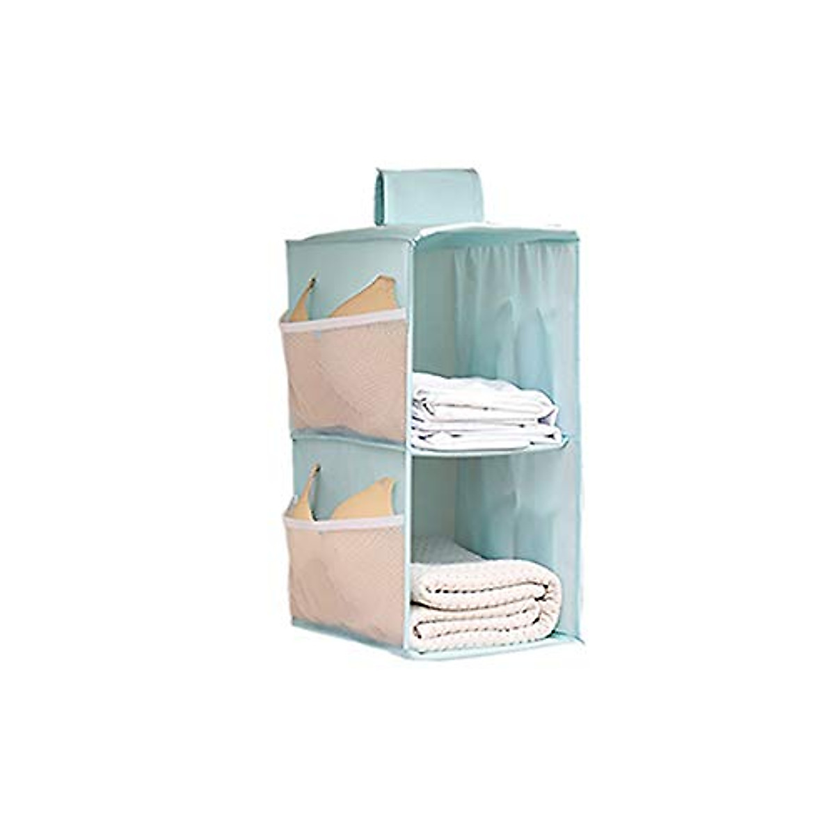 2-3-4 Shelf Hanging Closet Organizer,Foldable Closet Hanging Shelves,Cloth Hanging Organizer with Side Pockets,Pink Blue Grey (Blue/2 Shelf, 2 Shelf)