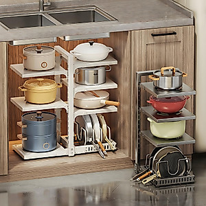 OUTIOE Heavy Duty Pots and Pans Organizer under Cabinet, 7-Tier Adjustable Pan Organizer Rack for Kitchen Cabinet Organizers and Storage (Black)