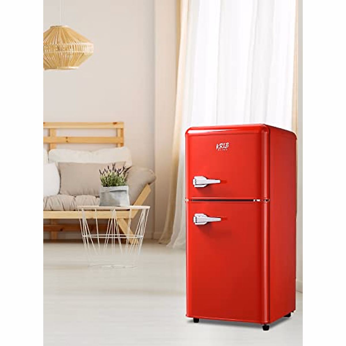 KRIB BLING Compact Refrigerators with Freezer, Mini Fridge with 7 Level Temp Adjustable Thermostat, Small Fridge for Apartment, Office, Basement, Red