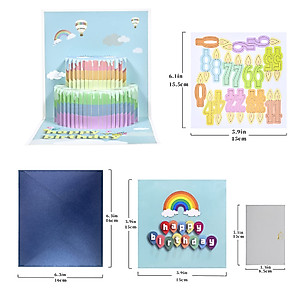 GREETING ART Rainbow Birthday Cake Birthday Pop Up Card, 6x6-3D Birthday Greeting Card, Pop Up Birthday Card for Mom, Happy Birthday Card for Kids, Celebration Cards