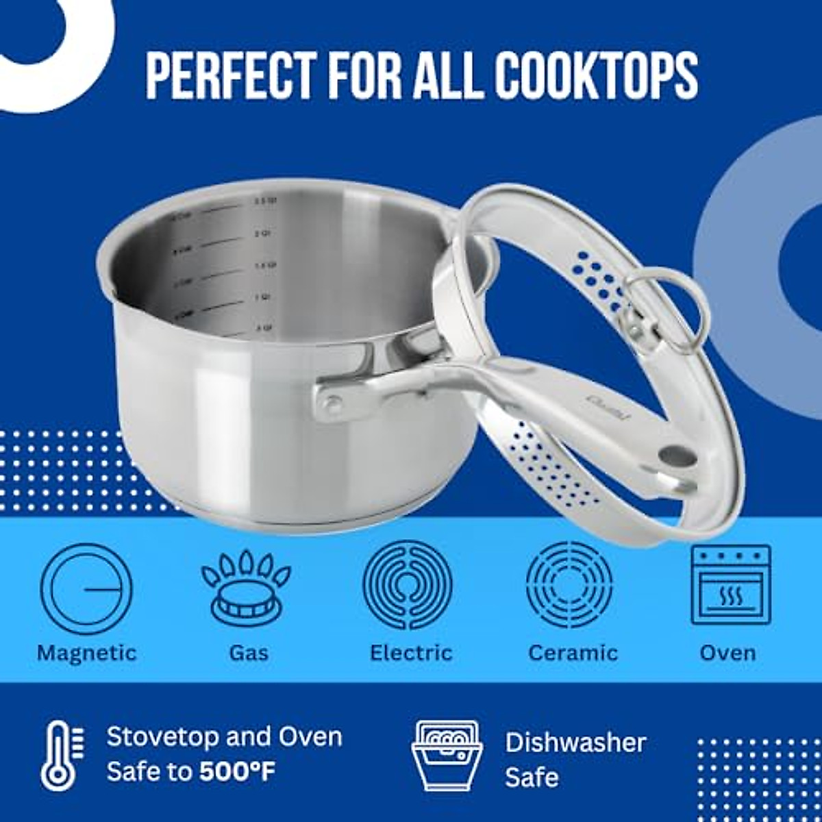 Chantal Induction 21 Steel 1.25 qt SaucePan with Tempered Glass Lid, Brushed Stainless Steel