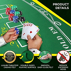 Tabletop Casino Felt Layout for Texas Holdem Poker and Blackjack - Premium Professional Grade Blackjack and Poker Mat for, Theme Party, Poker Night, Fundraisers & Gatherings