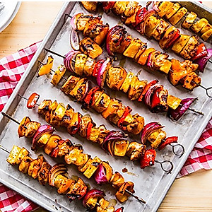 Stainless Steel Shish Kabob Flat Barbecue Grilling Skewers - 12" Flat Kebab Sticks Grill Tools BBQ Accessories (12 Pack)