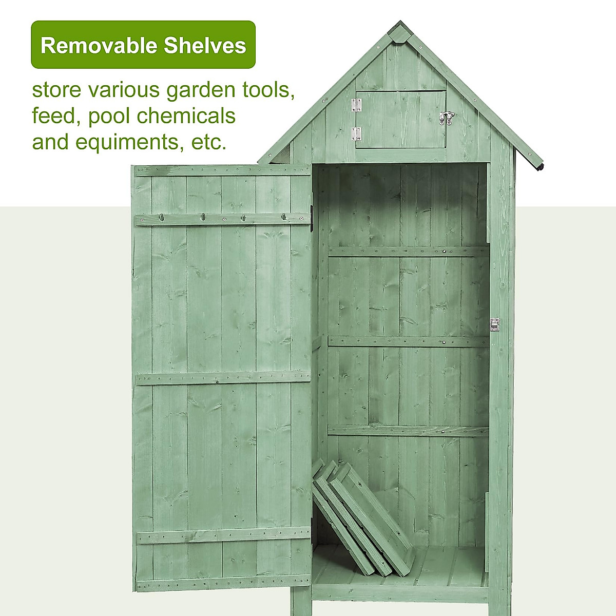 GAOMON Outdoor Wooden Storage Shed, Garden Wood Tool Cabinet, Solid Sheds & Outdoor Storage Clearance, Waterproof Sheds with Shelf and Locking Latch for Backyard, Hallway, Patio (Green)