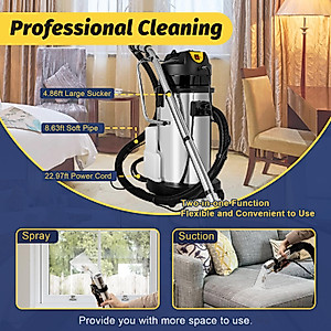 Carpet Cleaner, 110V 40L Commercial Upholstery Cleaner Machine 3 in 1 Portable Wet Dry Sofa Curtain Fabric Dust Cleaner with Long Flat/Dry/Water Vacuum Head and Round Brush for Carpet Sofa Curtain