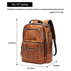 LANNSYNE Vintage Genuine Leather Backpack for Men, 15.6" Laptop Backpack Camping Travel 24L Rucksack