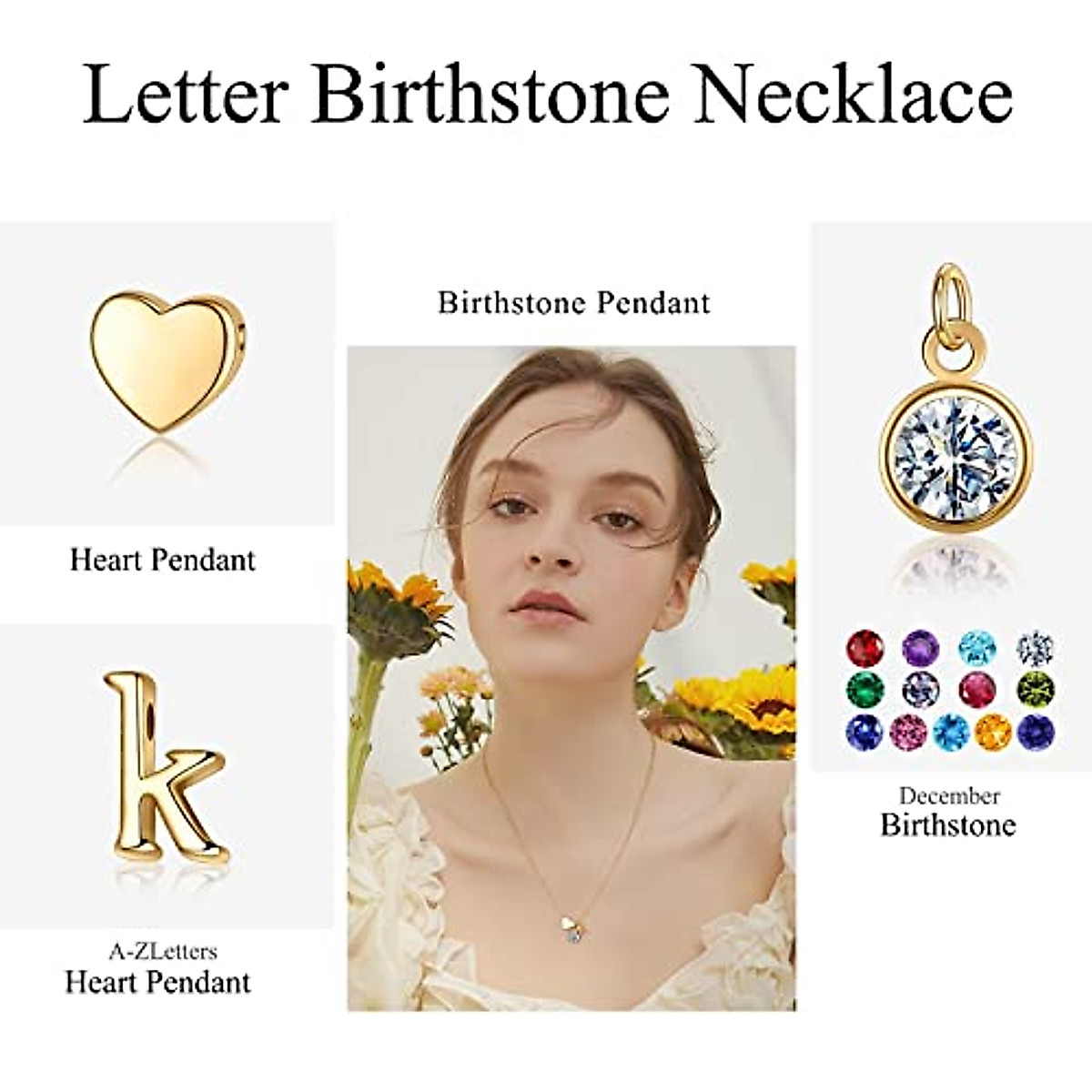 Ursilver Heart Initial Necklaces for Women, 14K Gold Plated Heart Initial E Necklace Dainty Heart Initial Topaz Pendant Birthstone Necklace April Birthstone Jewelry Necklaces for Women