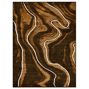 HR Mocha Brown and Beige Modern Contemporary Abstract Area Rugs Marble Pattern