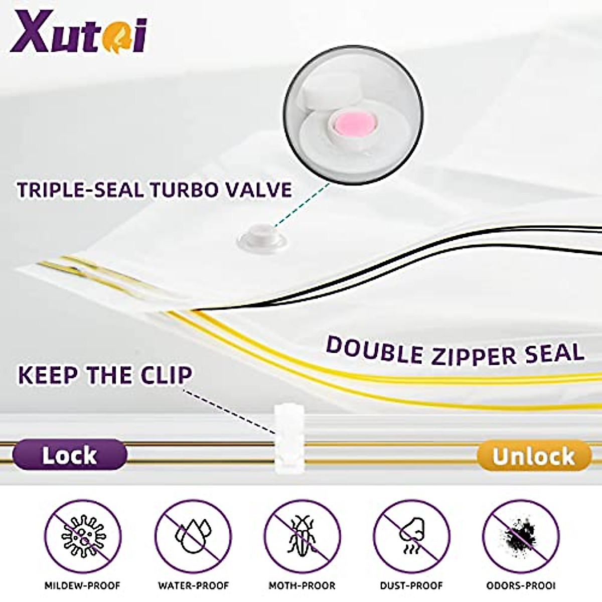 XUTAI Vacuum Storage Bags, Space Saver Bags 12 Pack (4 Large/ 4 Medium/4 Small) for comforters and blankets，Clothes，Clothing，Travel，Luggage，Bedding,Vacuum Seal Bags for Clothes，Hand Pump