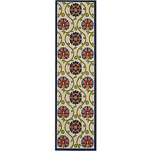Nourison Aloha Indoor/Outdoor Blue/Multicolor 2'3" x 8' Area -Rug, Easy -Cleaning, Non Shedding, Bed Room, Living Room, Dining Room, Deck, Backyard, Patio (2x8)