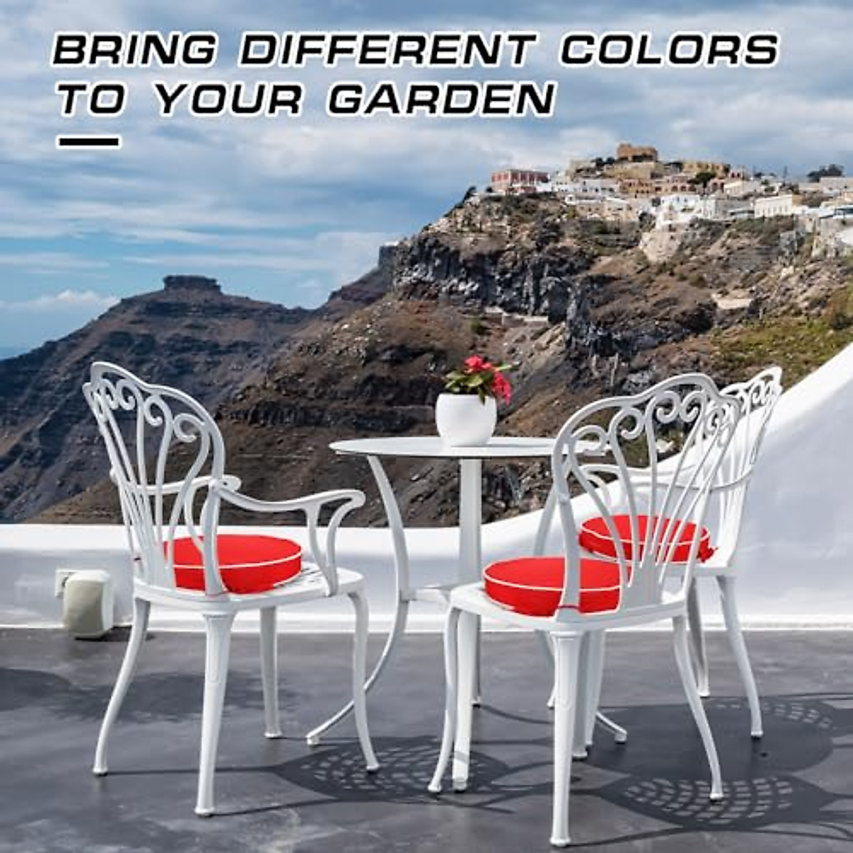 Kigley 4 Pcs 15 Inch Outdoor Round Bistro Chair Cushions Patio Bistro Round Foam Seat Cushion Round Chair Cushions with White Edge and Tie for Patio Bistro Garden (Red)