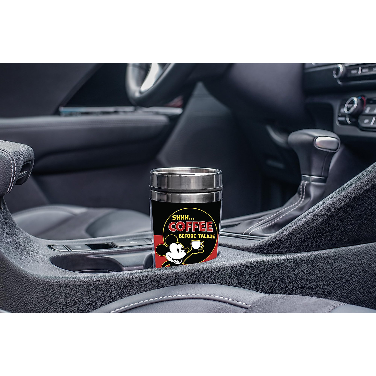 Elanze Designs Steamboat Willie Coffee Before Talkie Magical Mouse Fairytale 16 Ounce Stainless Steel Classic Coffee Travel Mug Tumbler, Slide Top Lid, Wrap-Around Design, Kitchen, SSMUG-SH1453