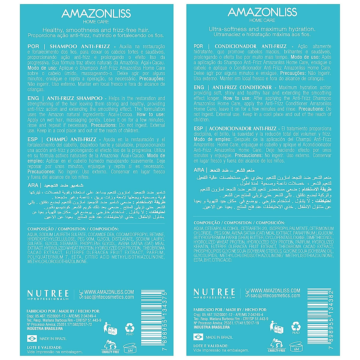 Amazonliss Anti-Frizz Keratin Treatment Set - For Smooth, Soft and Shiny Hair - Prolonged Effect Shampoo and Conditioner 8.45 fl.oz