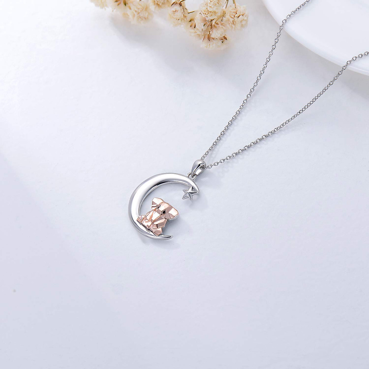 ONEFINITY Elephant Necklace Sterling Silver Origami Moon Elephant Pendant Birthday Gifts for Women Girlfriend Wife