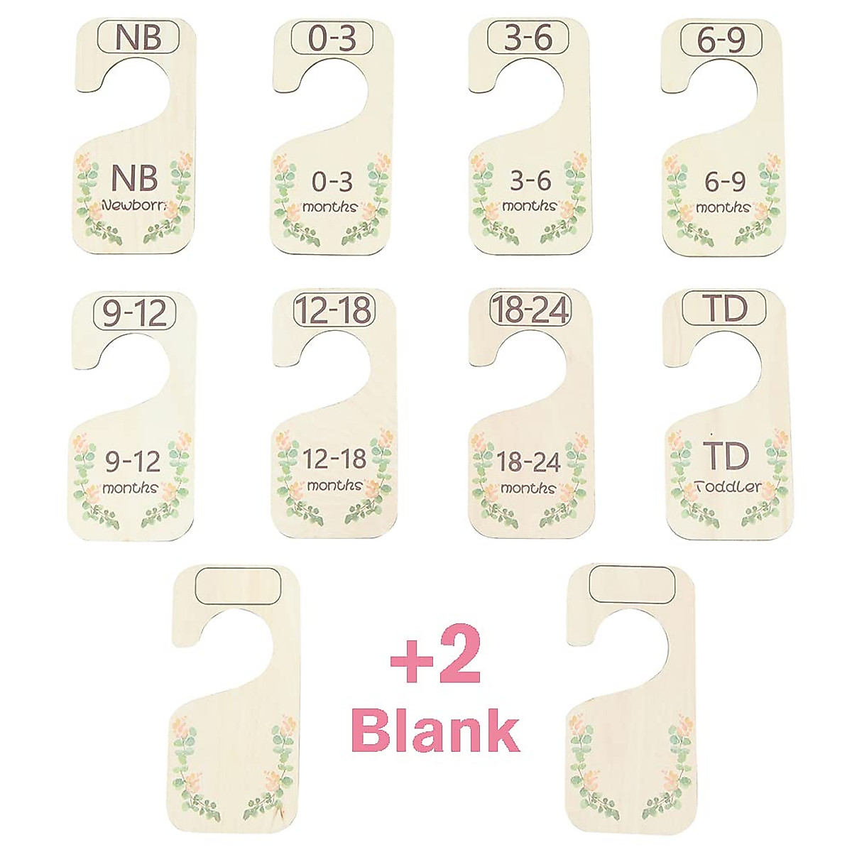 Dabancy Wooden Baby Closet Dividers - Set of 10 from Newborn to Toddler and 2 Blanks with Velvet Bag,Wooden Nursery Closet Dividers for Baby Clothes- [box]