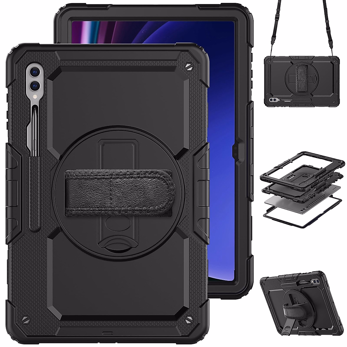 Stand Tablet Cover Compatible with Samsung Galaxy Tab S9 Ultra 14.6 Inch 2023 (SM-X910/X916B/X918U) Heavy Duty Shockproof TPU Case,Protective Cover W Screen Protector 380 Swivel Kickstand+Hand Strap+S