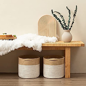 UBBCARE Set of 2 Cotton Rope Storage Baskets for shelves-15 in x 10 in x 9 in, Foldable Woven Storage Basket for Organizing,Decorative Cube Storage Bins with handles for Living Room