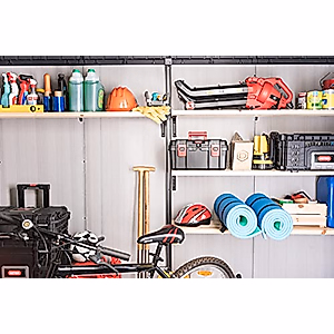 Keter Artisan 7x7 Foot Outdoor Shed with Floor-Modern Design for Patio Furniture Lawn Mower, Tools, and Bike Storage, Grey