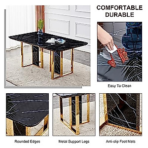 Goderfuu Black Marble Dining Table for 8 People - 71 inch Modern Kitchen Dining Room Table with Gold Base, Faux Marble Dining Table Pedestal Table Dinner Table, Large Marble Table for Dining Room