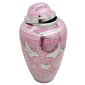 M MEILINXU Pink Butterfly Urns, Cremation Urns for Human Ashes - Display at Home or in Niche at Columbarium - Hand Engraved Urns for Ashes Adult for Female & Women & Mother(Butterflies - Brass Large