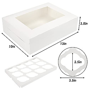 Moretoes Cupcake Boxes 15 Packs White Cupcake Containers 12 Count with Windows and Inserts to Fit Muffins, Cupcake Carrier for Cookies