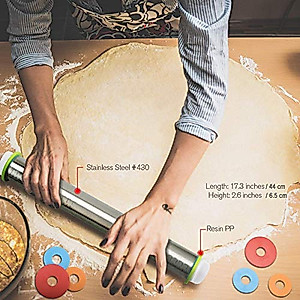 Adjustable Rolling Pin Stainless Steel Rolling Pin for Baking Rolling Pin for Baking Dough Pizza Fondant Cookies Pie