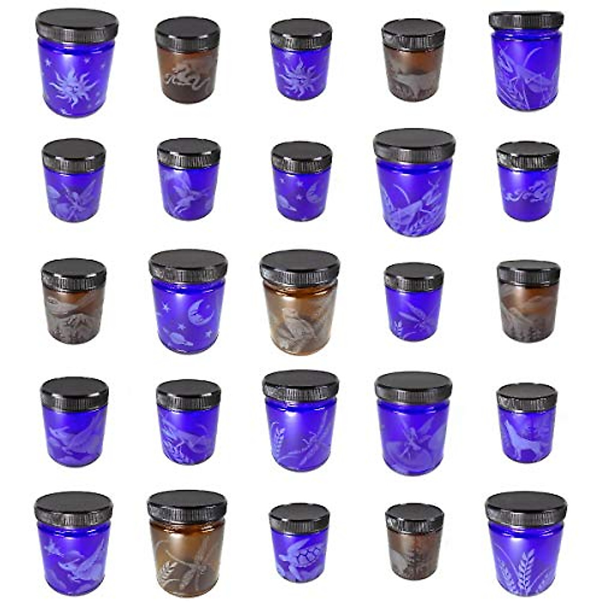 IncisoArt Hand Etched Decorative Jar Permanently Sandblasted (Sand Carved) Glass Handmade Custom Canister Screw-Top Lid (9 Ounce, Cobalt Blue Dragonfly Grass)