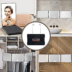 GULAURI 3 Way Mirror with LED Lights for Hair Cutting 360 Barber Mirror Trifold Mirror Portable Mirrors,Adjustable, Portable, Hands-Free